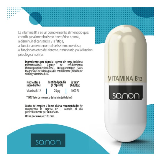 Sanon Vitamina B12 120 Cápsulas de 500 mg | DocMorris PT